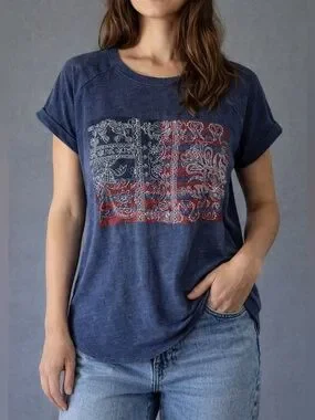 Lucky Brand | Tops | Lucky Brand Graphic Tee Womens Large Blue American ...